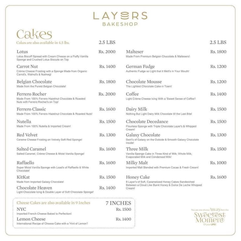 Layers Bakery Authentic Menu with Prices – Home Foodies