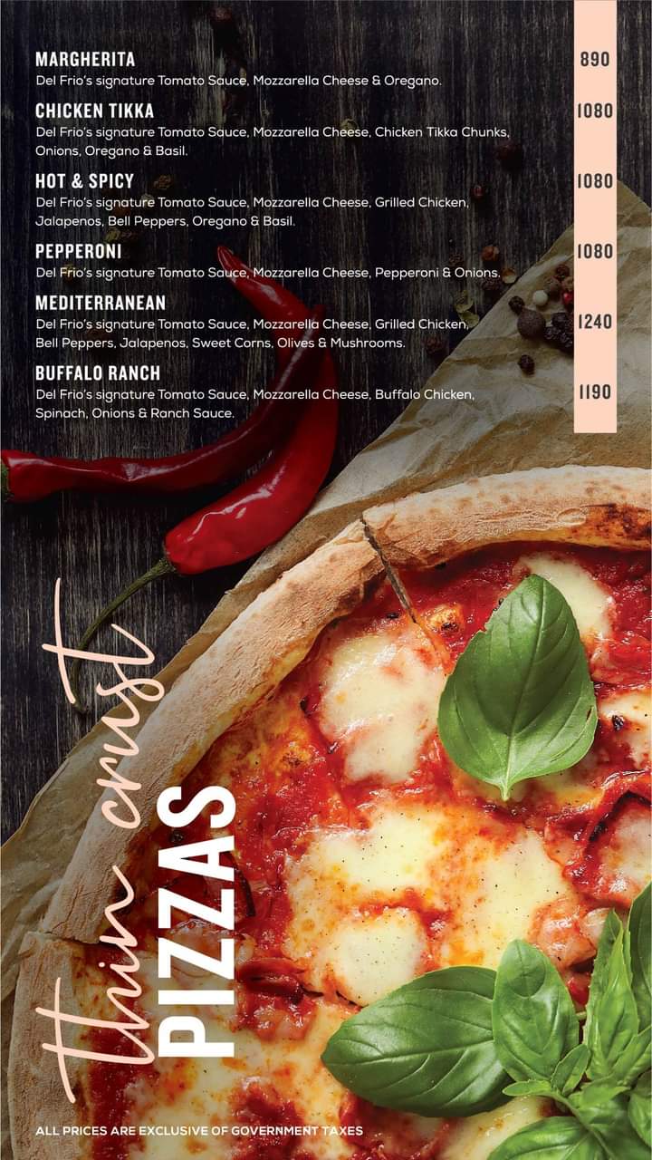 Del Frio Restaurant Karachi Menu & Prices – Home Foodies